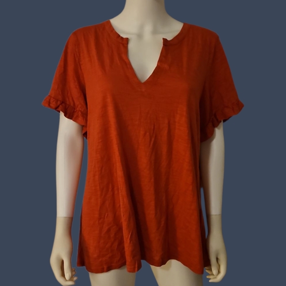 Wrangler | Tops | Wrangler Retro Rust Burnt Orange Split Neck Ruffle ...